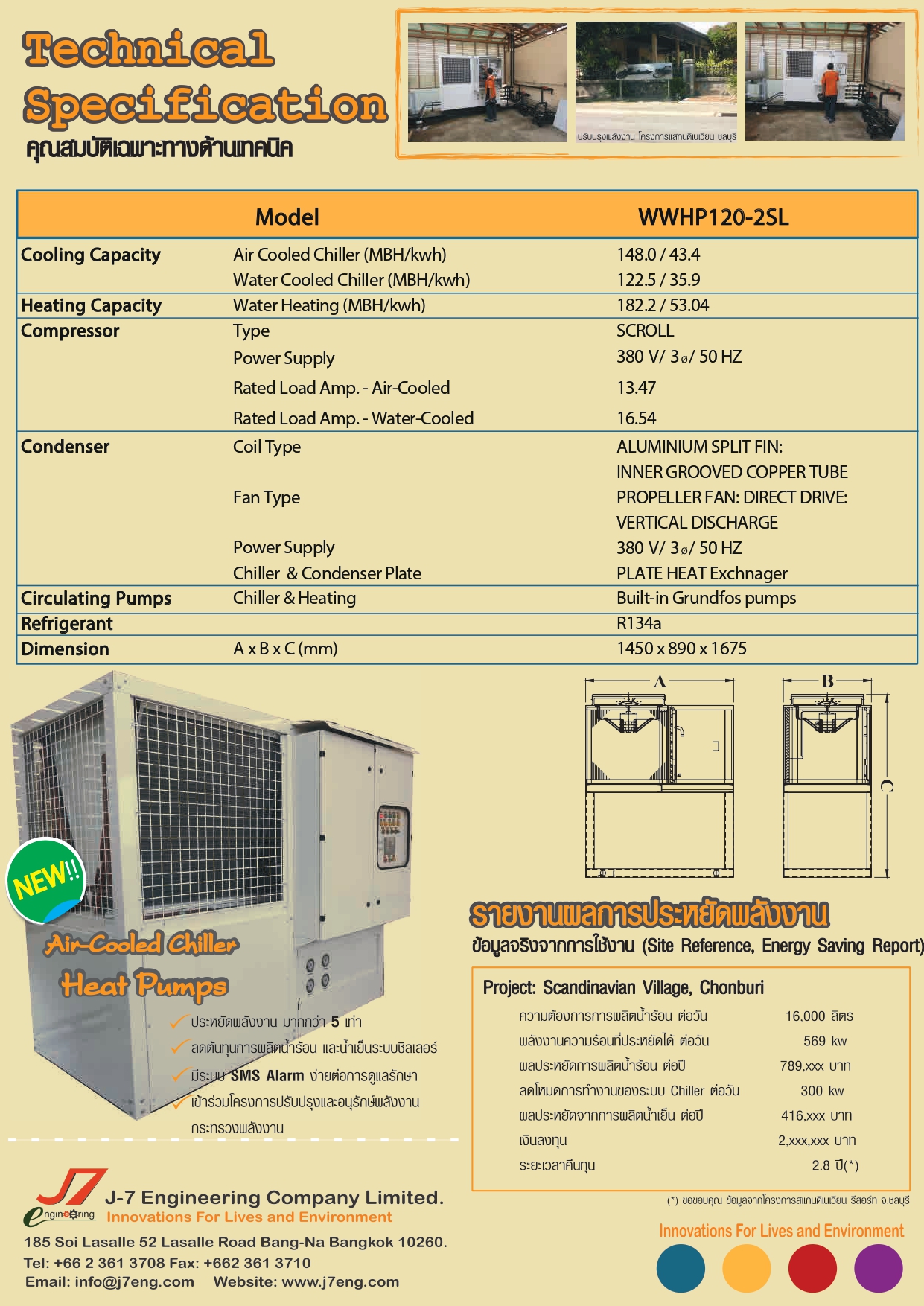 เครื่องทำความเย็นด้วยเทคโนโลยีปั๊มความร้อน (WWHP120)
